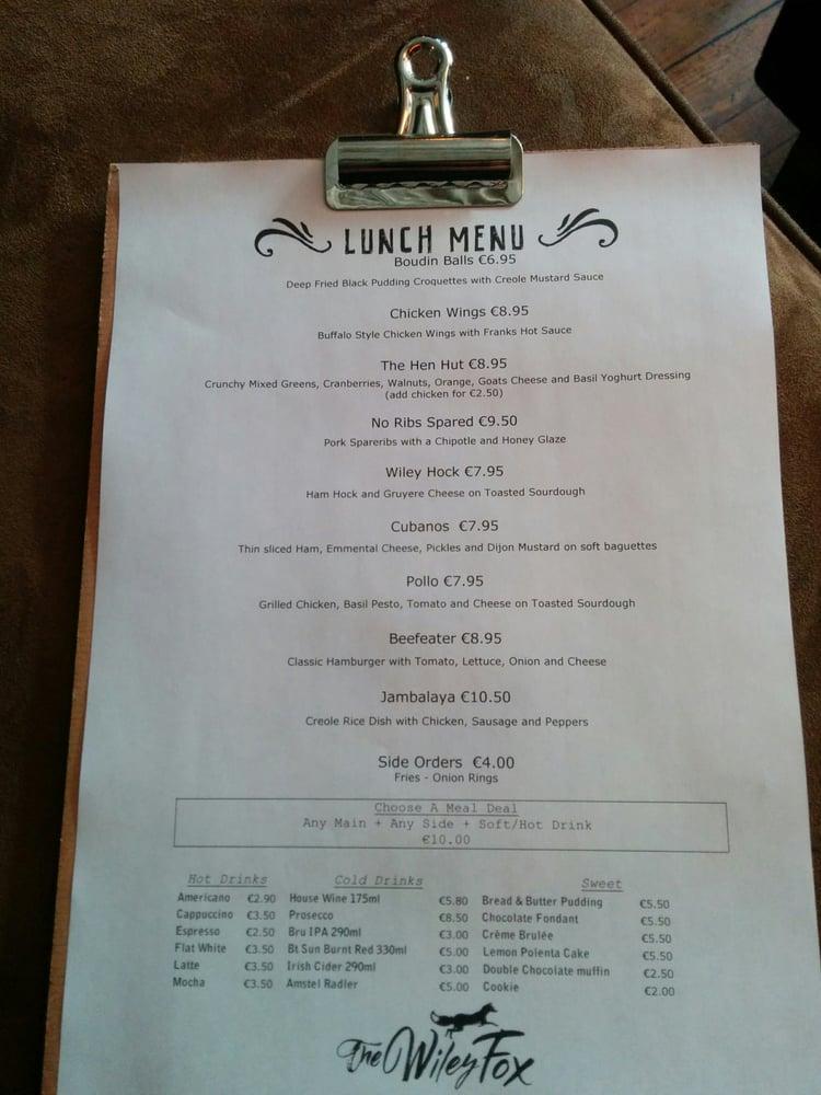 Menu at The Wiley Fox pub & bar, Dublin