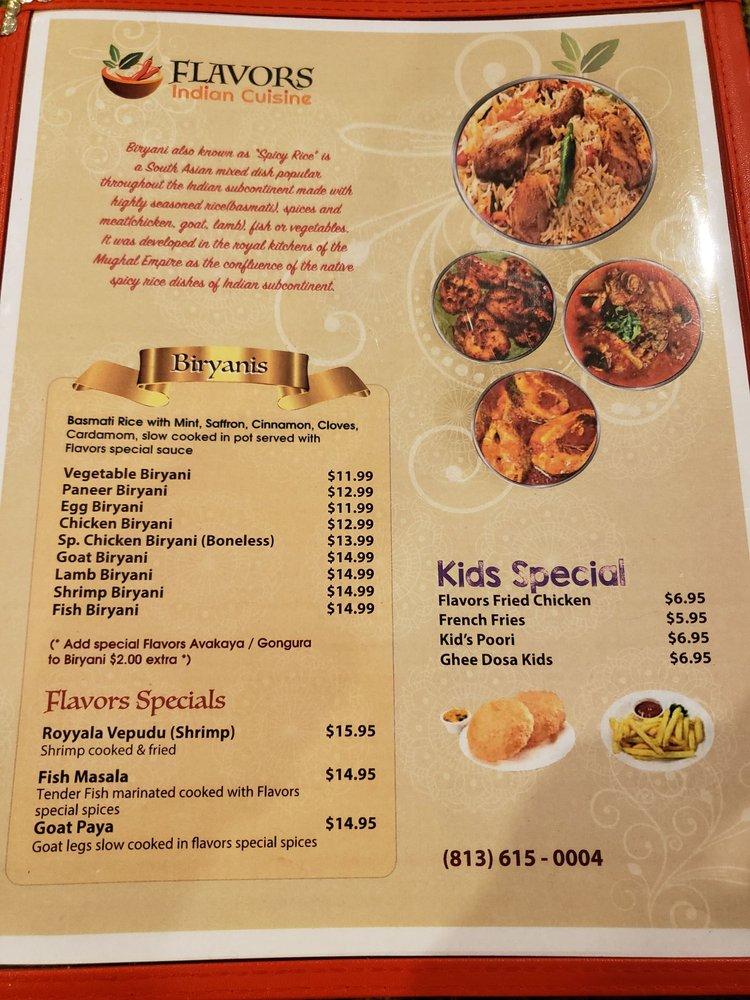 Menu at Flavors Indian Cuisine restaurant, Temple Terrace