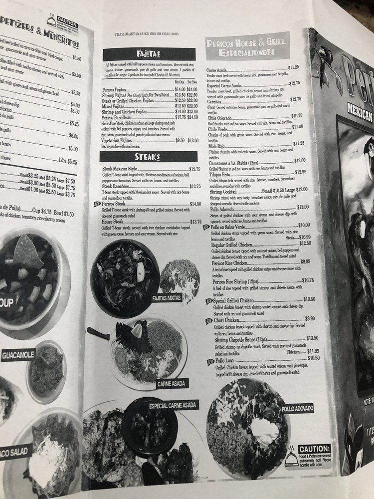 Menu at Pericos restaurant, Arlington
