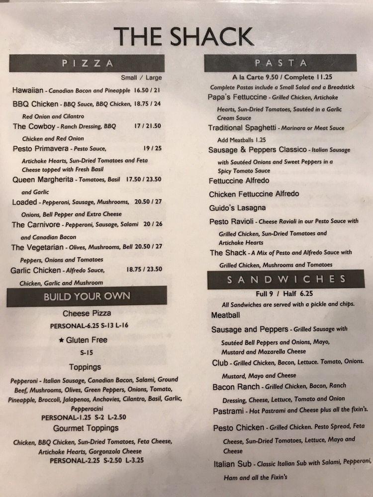 Menu at Pizza Shack pizzeria, Santa Ynez