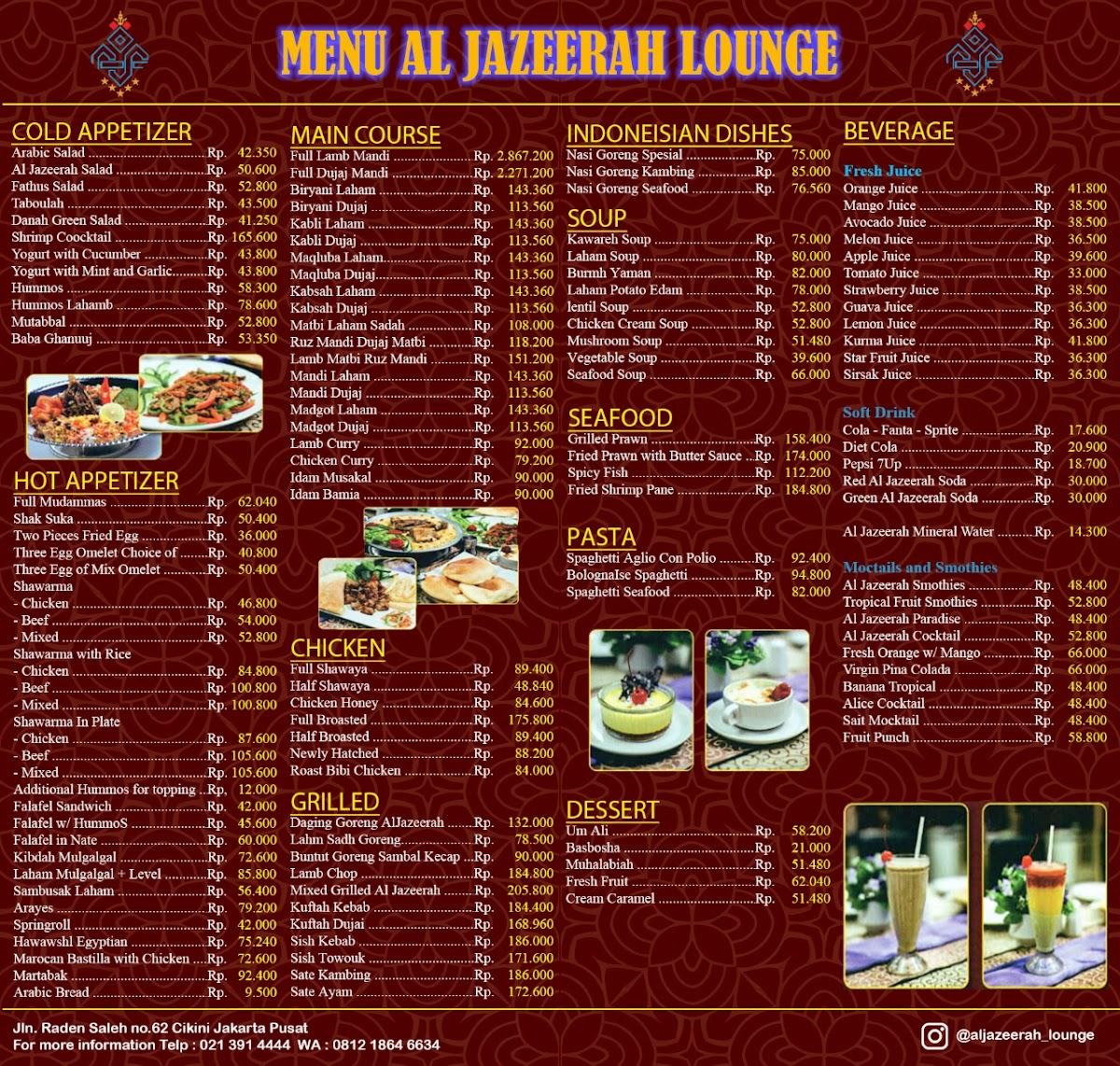 Menu at Al Jazeerah Lounge Cikini, مطعم الجزيرة لاونج جاكرتا restaurant ...