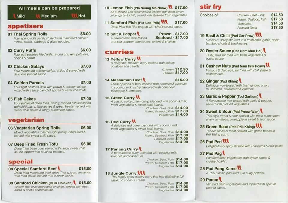 Menu at Aluntum Thai Take Away fast food, Samford Village