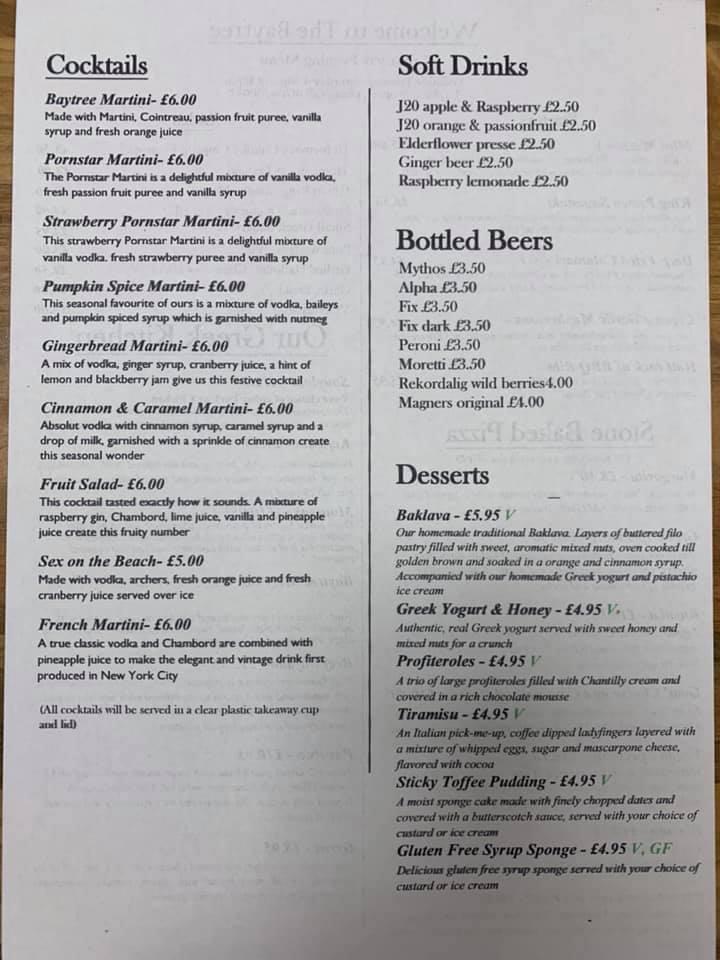 Menu at Bay Tree Bar-Bistro, Rotherham