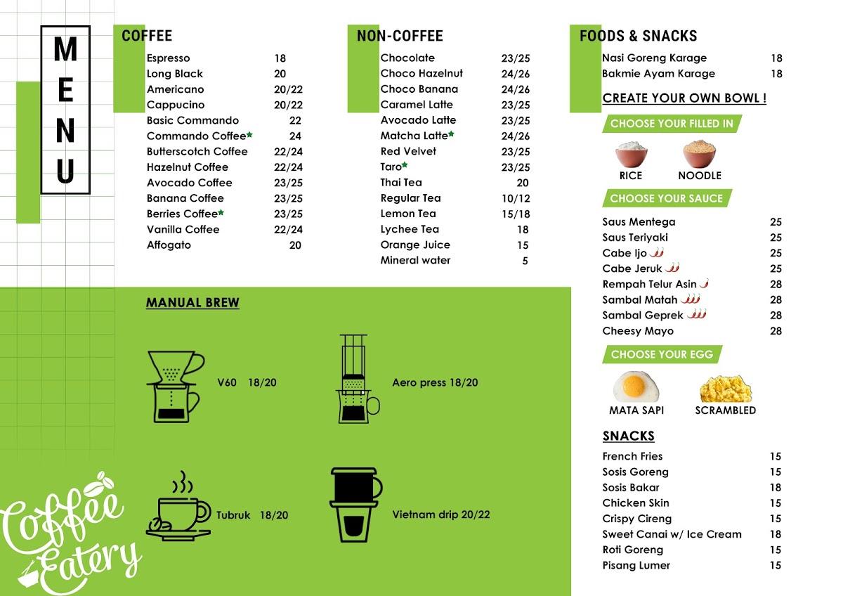 Menu at Commando Coffee Eatery, Bogor