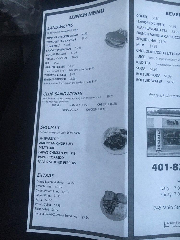 Menu at Gel's Kitchen restaurant, West Warwick