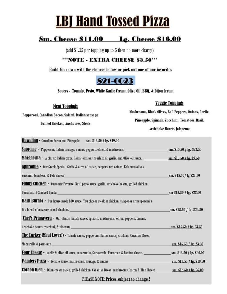 Menu at Little Blue Joint restaurant, Darby