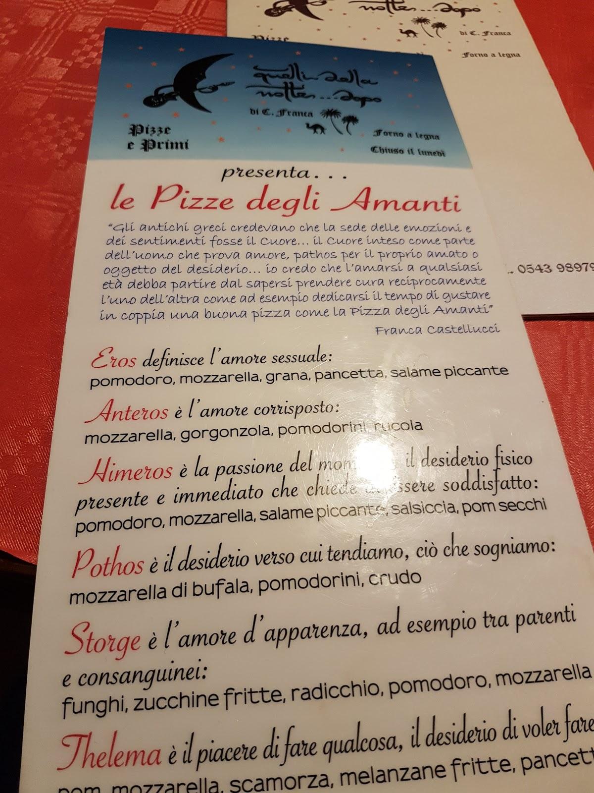 Menu da Quelli della notte dopo ristorante, Cusercoli
