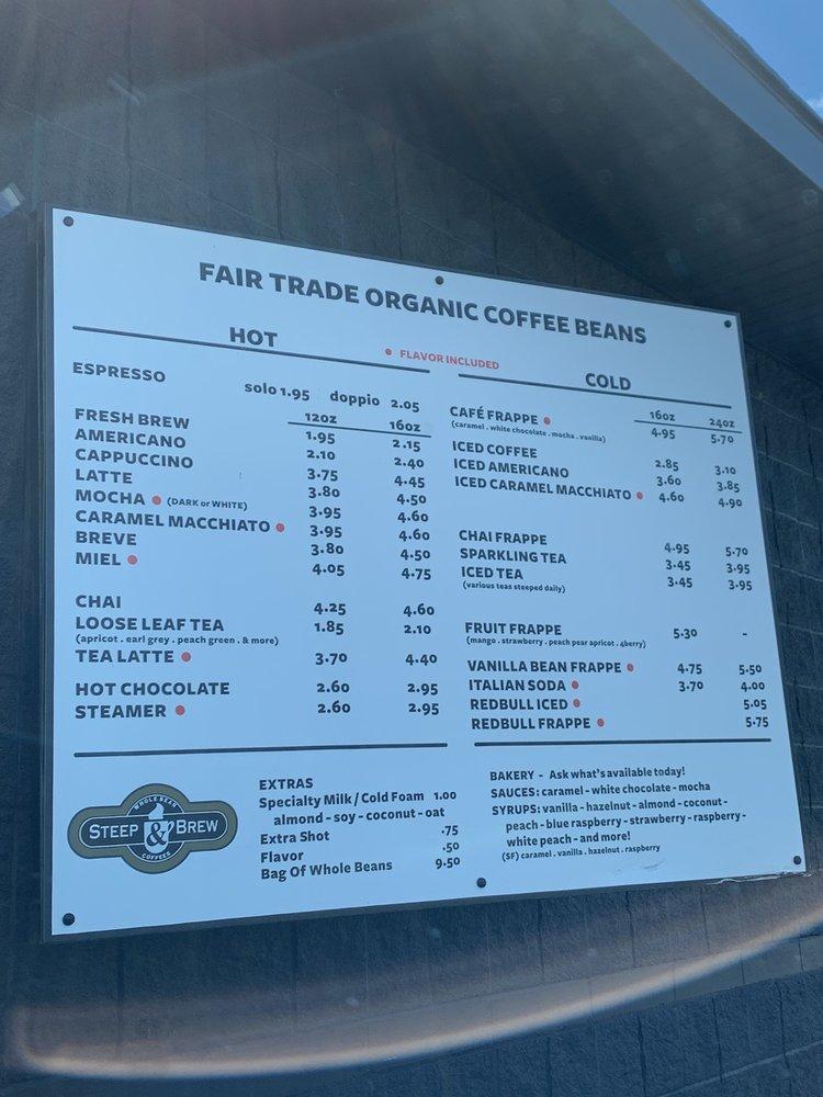 Menu at Steep & Brew Drive Thru, Houghton