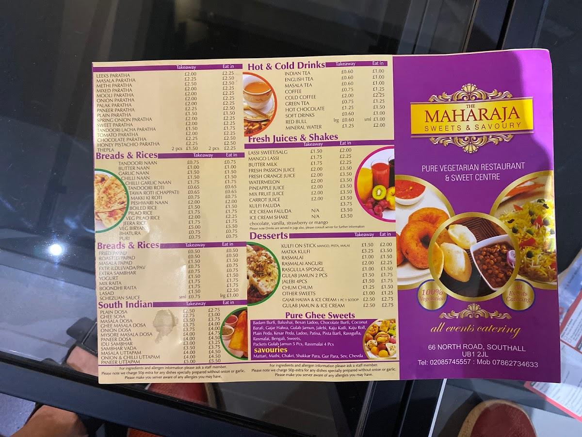 Menu at The Maharaja Sweets & Savouries restaurant, Southall