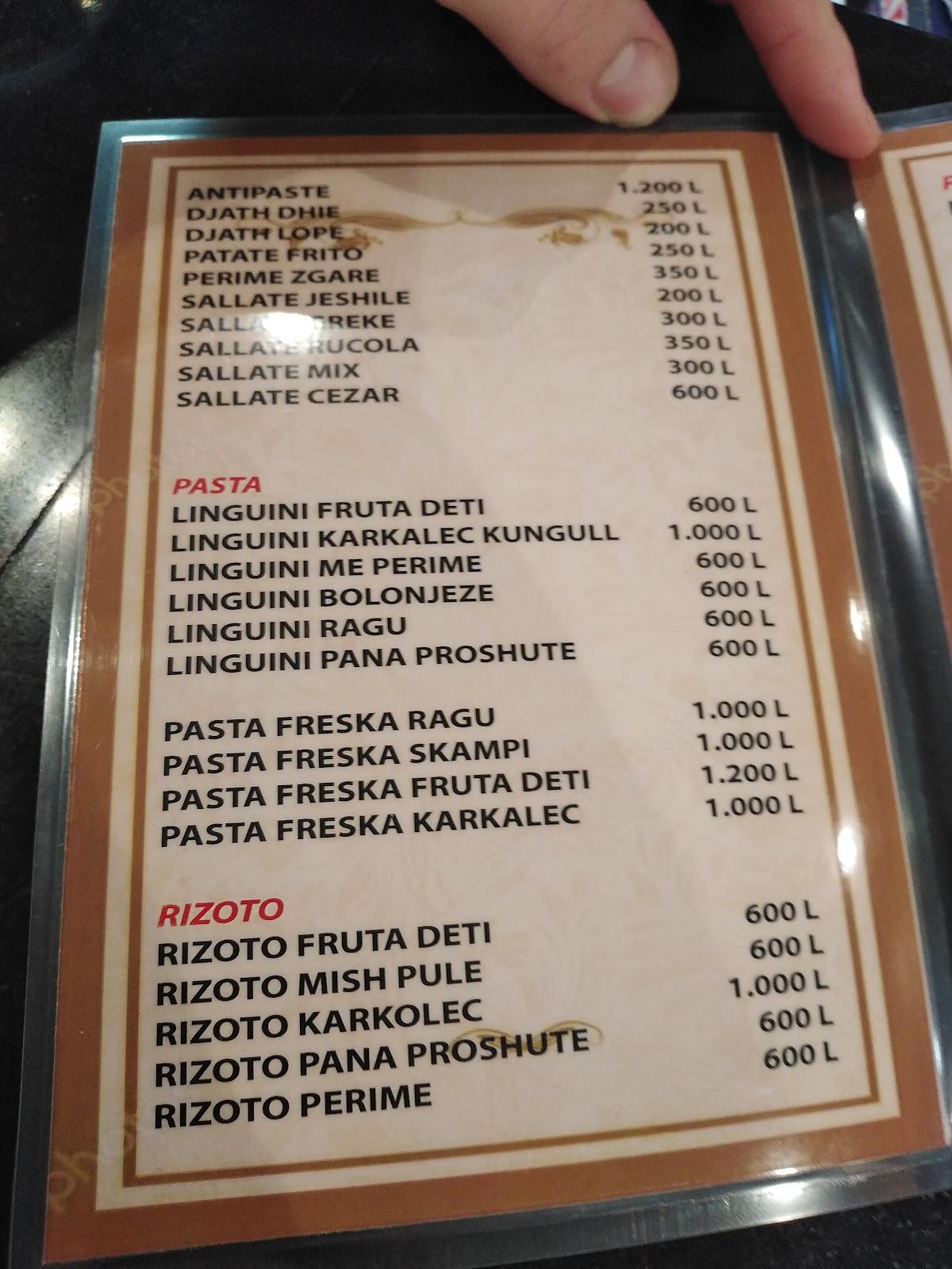 Menu at Doppio Gusto restaurant, Lezhë District