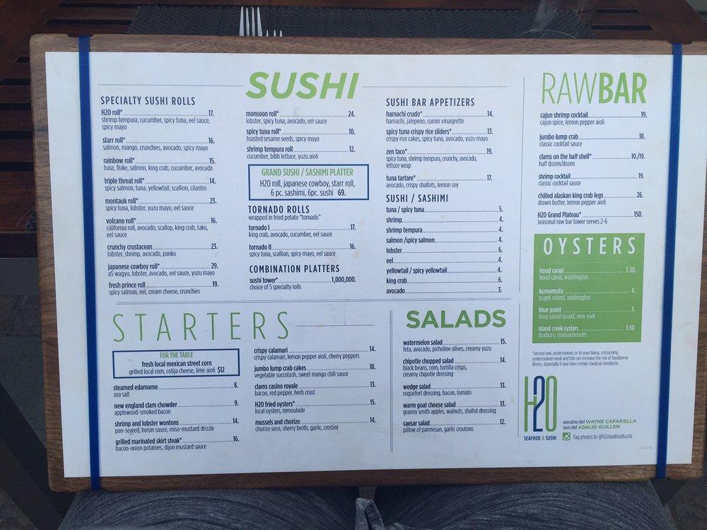 Menu at H2O Seafood & Sushi restaurant, Smithtown