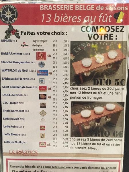 Menu at Le Solstice, Mons