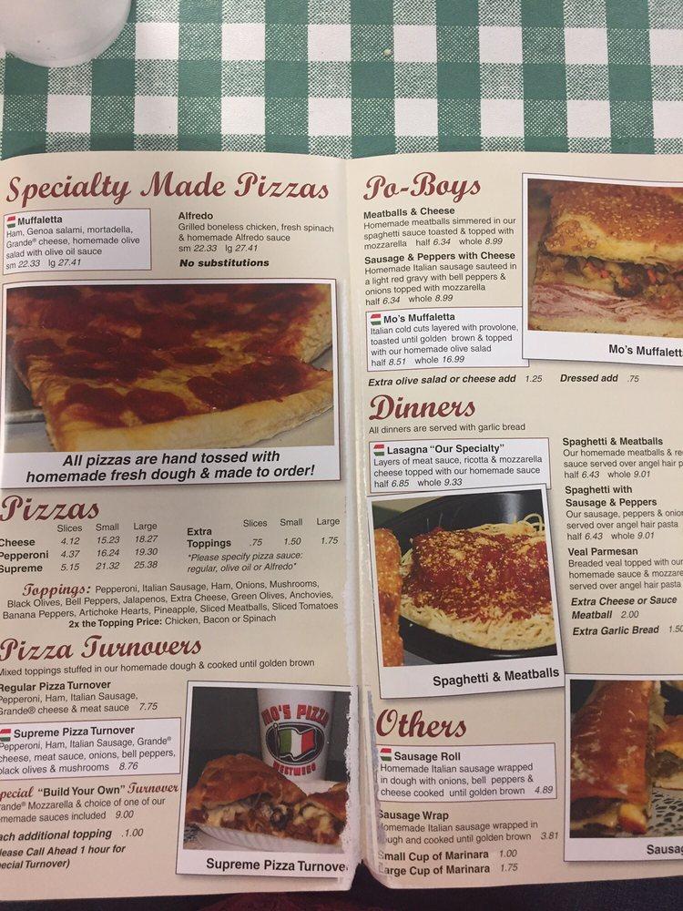 Menu at Mo's Pizza pizzeria, Westwego