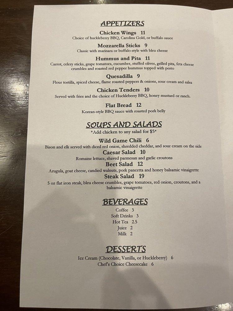 Menu at The Branch Restaurant & Bar, West Yellowstone