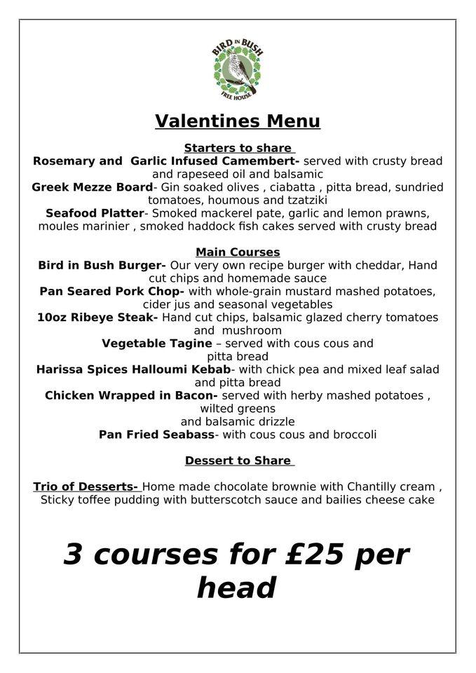 Menu at Bird in Bush Inn and Coffee Shop Elsdon Northumberland pub ...