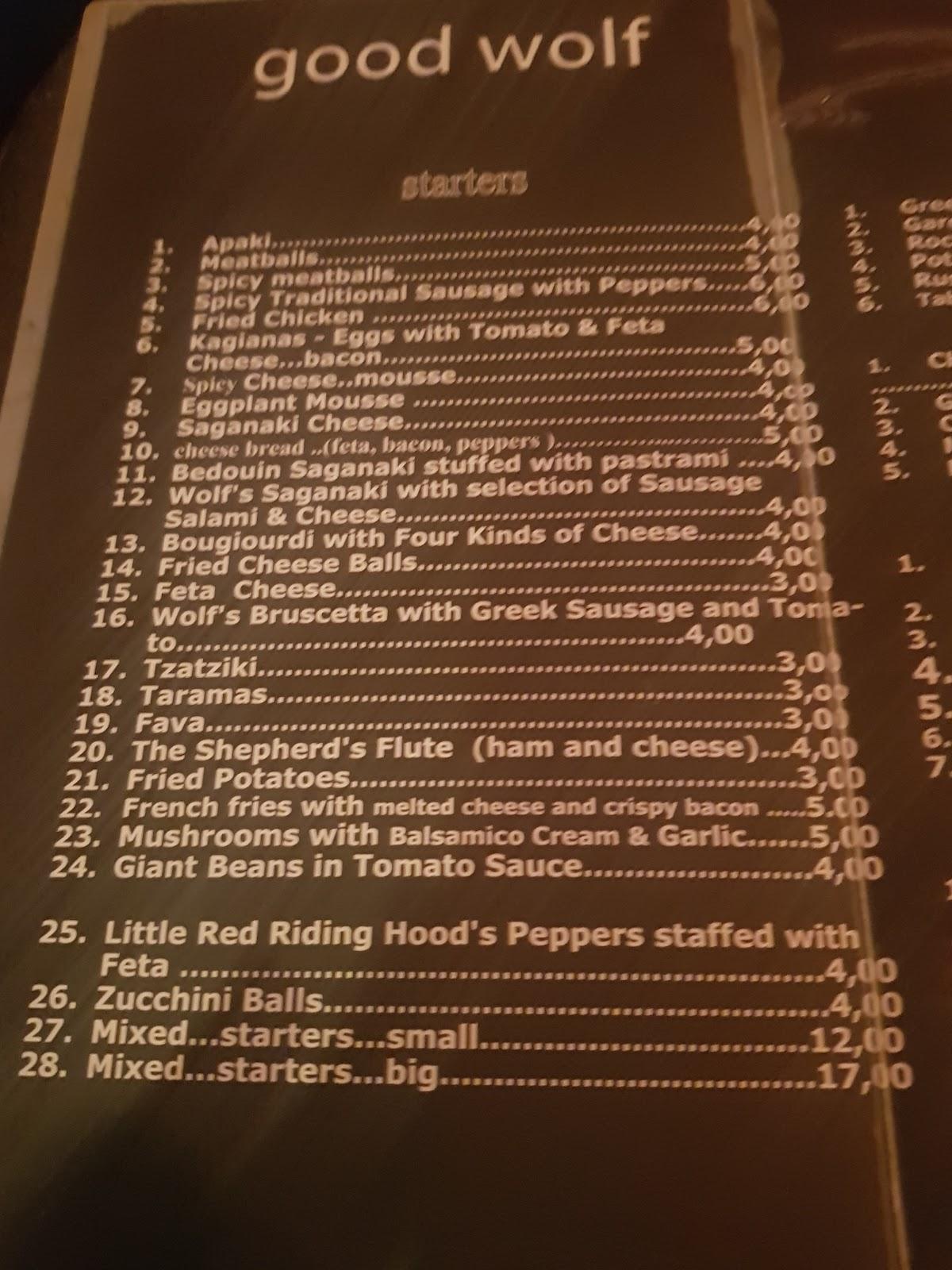 Menu at Good Wolf, Athens, Ogigou 2