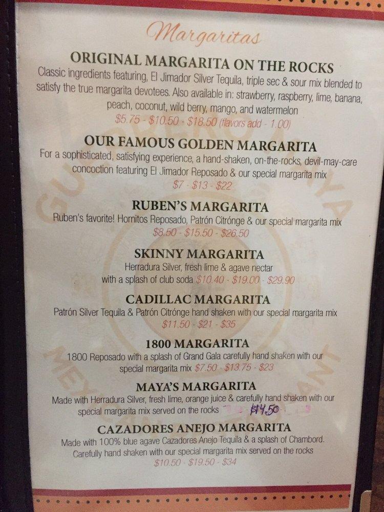 Menu at Guerrero Maya restaurant, South Portland