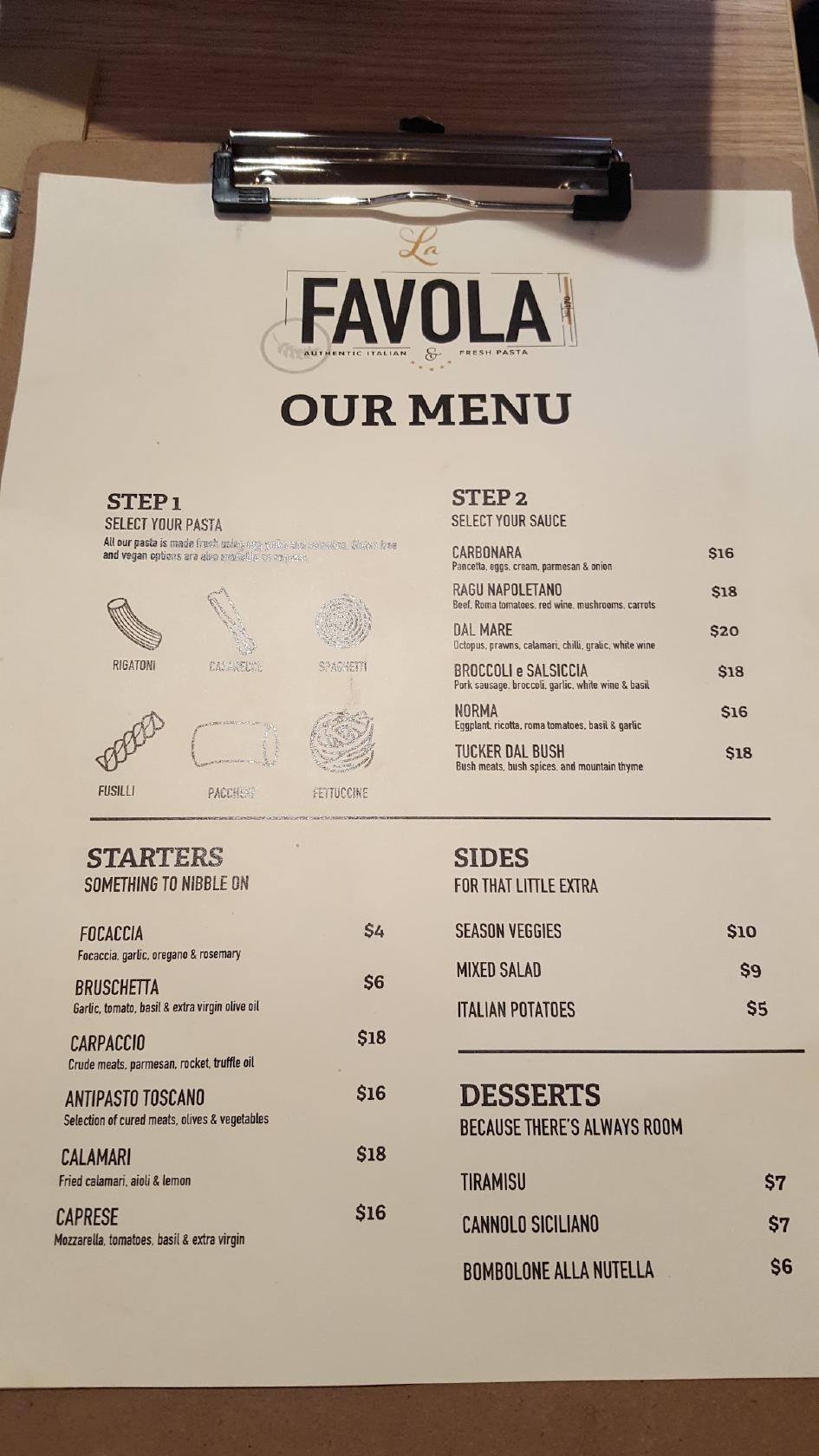 Carta del restaurante La Favola - Authentic Italian Newtown, Newtown