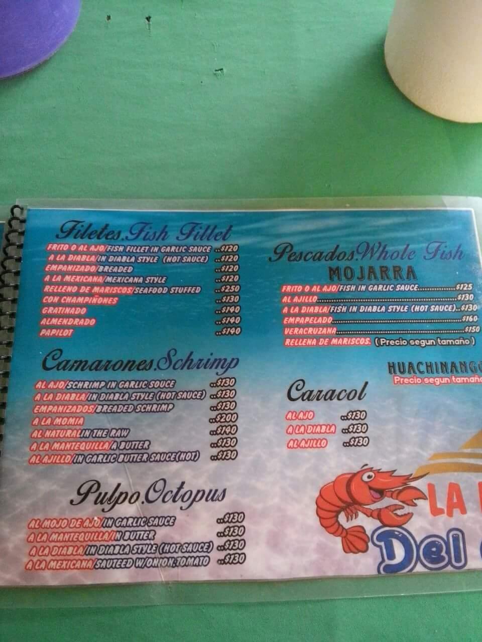 Menu at Restaurant-Bar La Palapa Del Chacal, Puerto Escondido