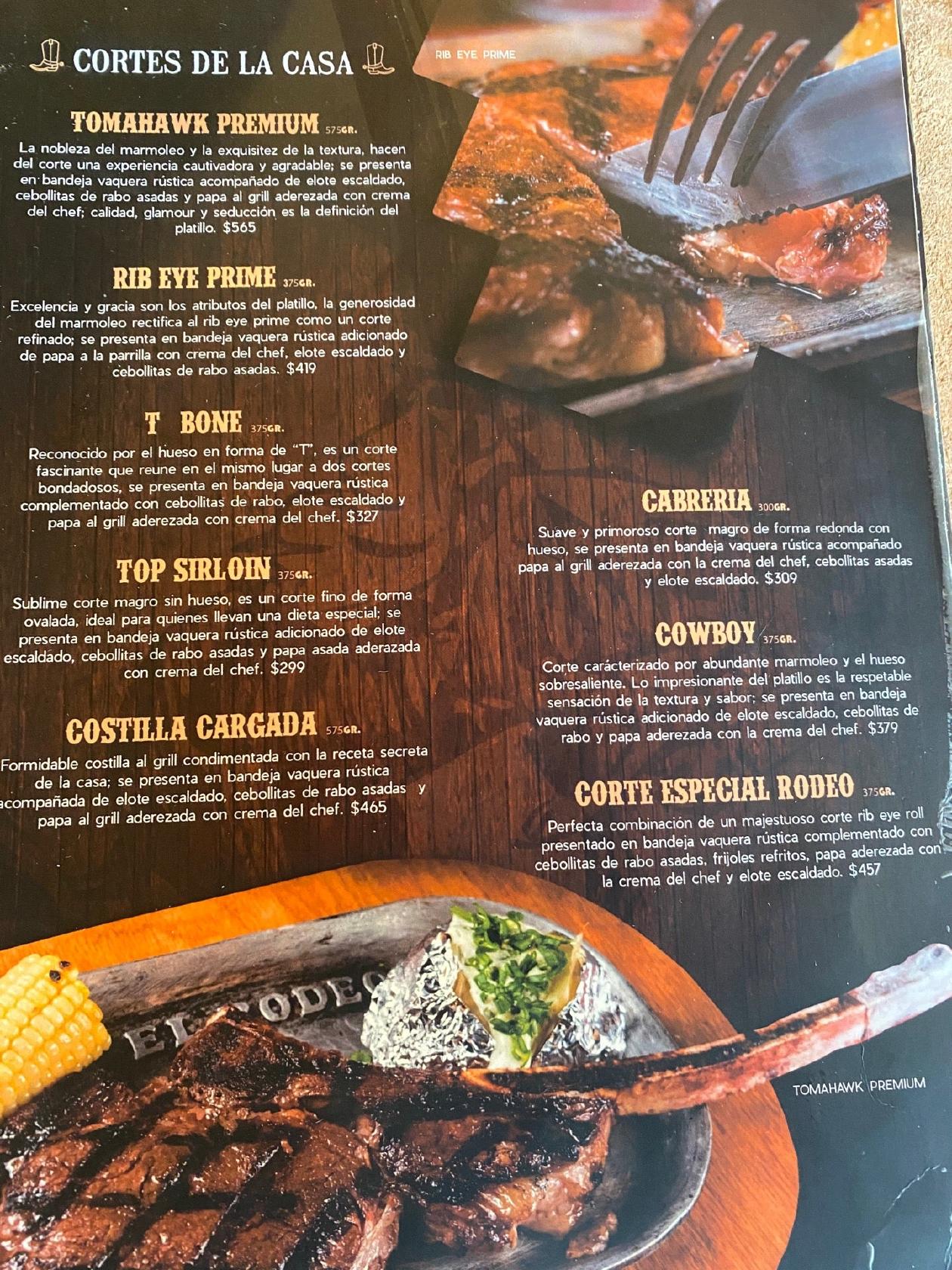 Carta de El Rodeo Restaurante, Chihuahua, C. Libertad 1705