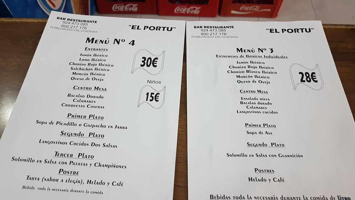 Carta de Restaurante El Portu, Pueblonuevo del Guadiana