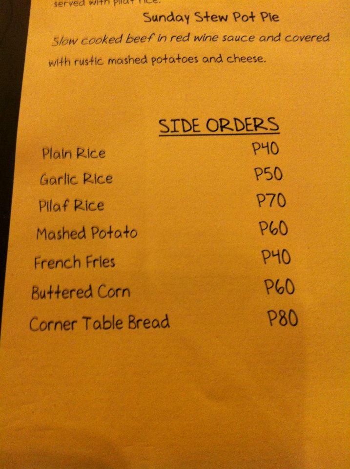 Menu at The Corner Table by AICA restaurant, Cebu City