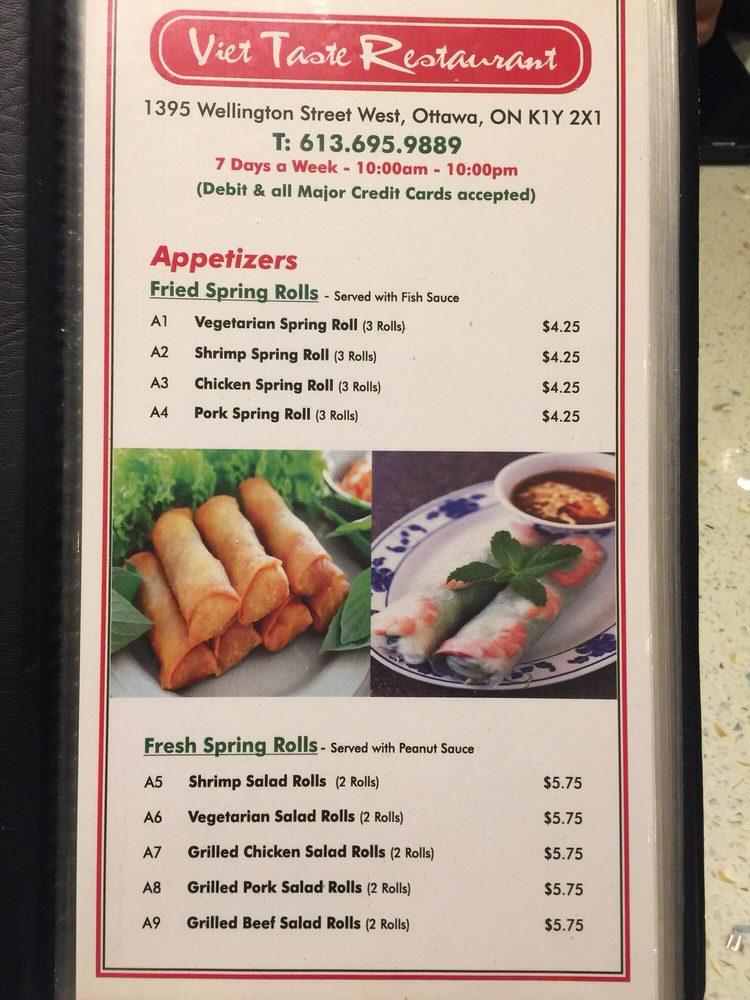 Menu at Pho Viet Taste restaurant, Ottawa