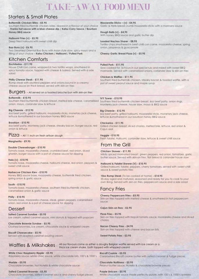 Menu at West Ivy restaurant, Bury