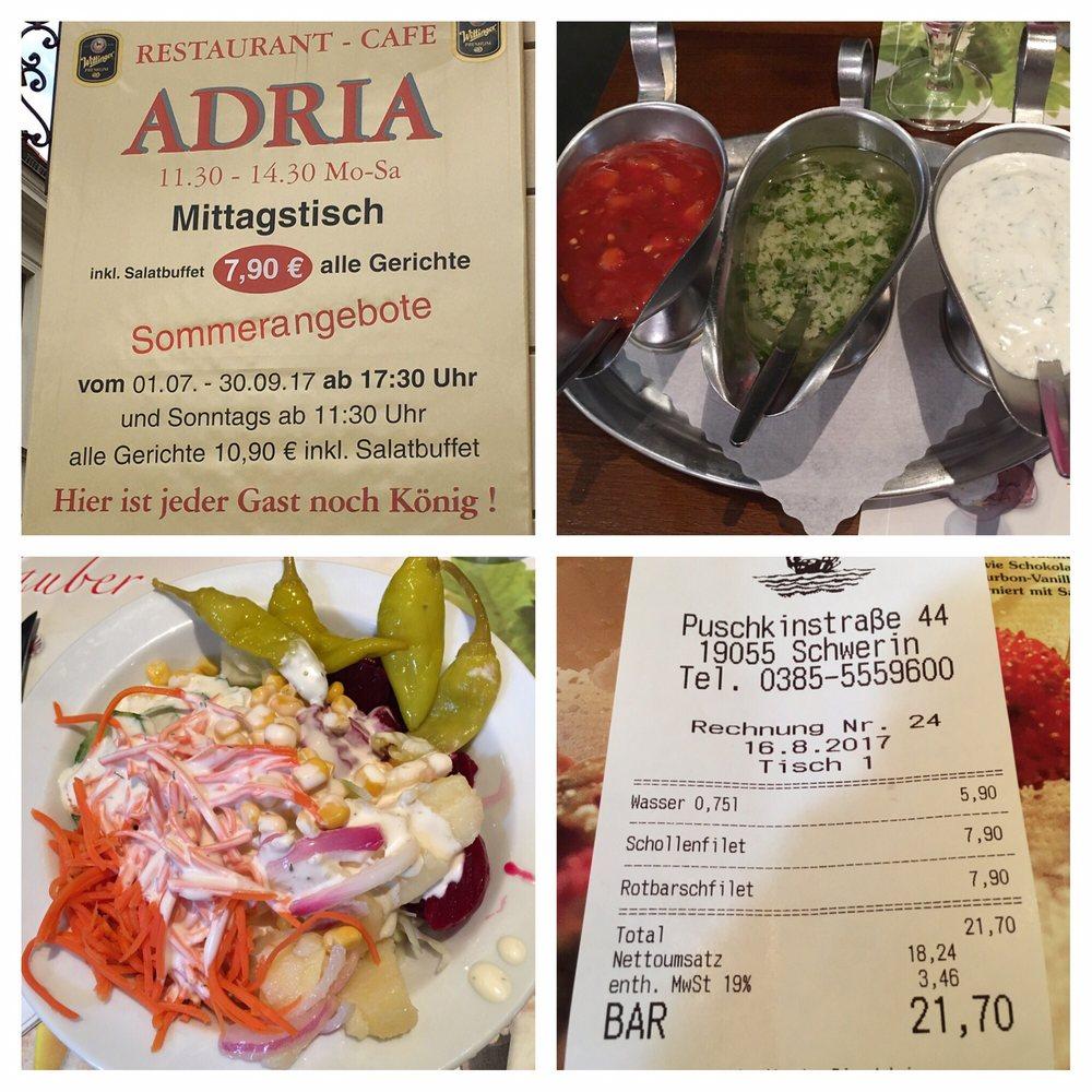 Menu at Adria restaurant, Schwerin