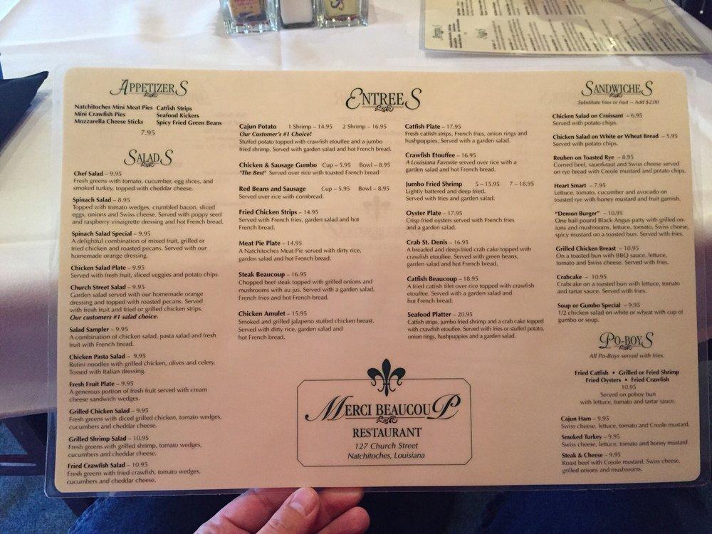 Menu at Merci Beaucoup Restaurant, Natchitoches, 127 Church St