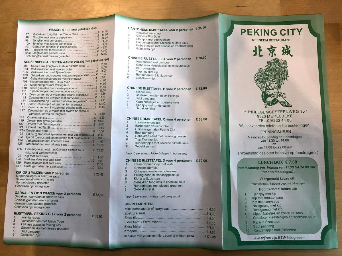 Menu at Peking City, Merelbeke