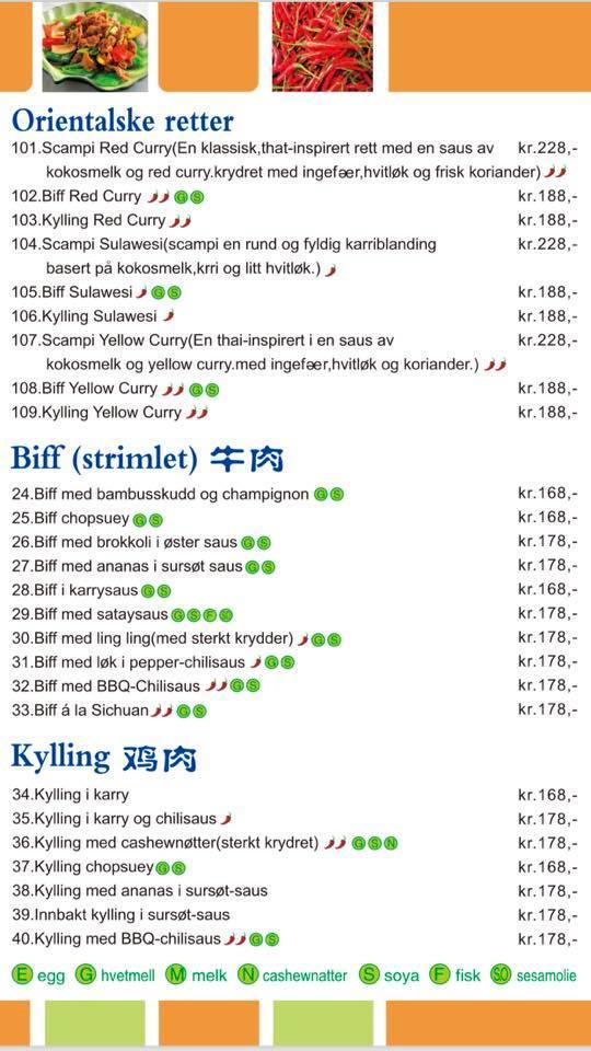 Menu at Peking café og restaurant, Tønsberg
