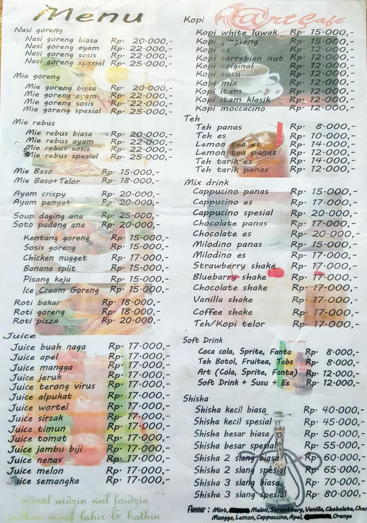 Menu at @rt Cafe Bukittinggi, Bukittinggi