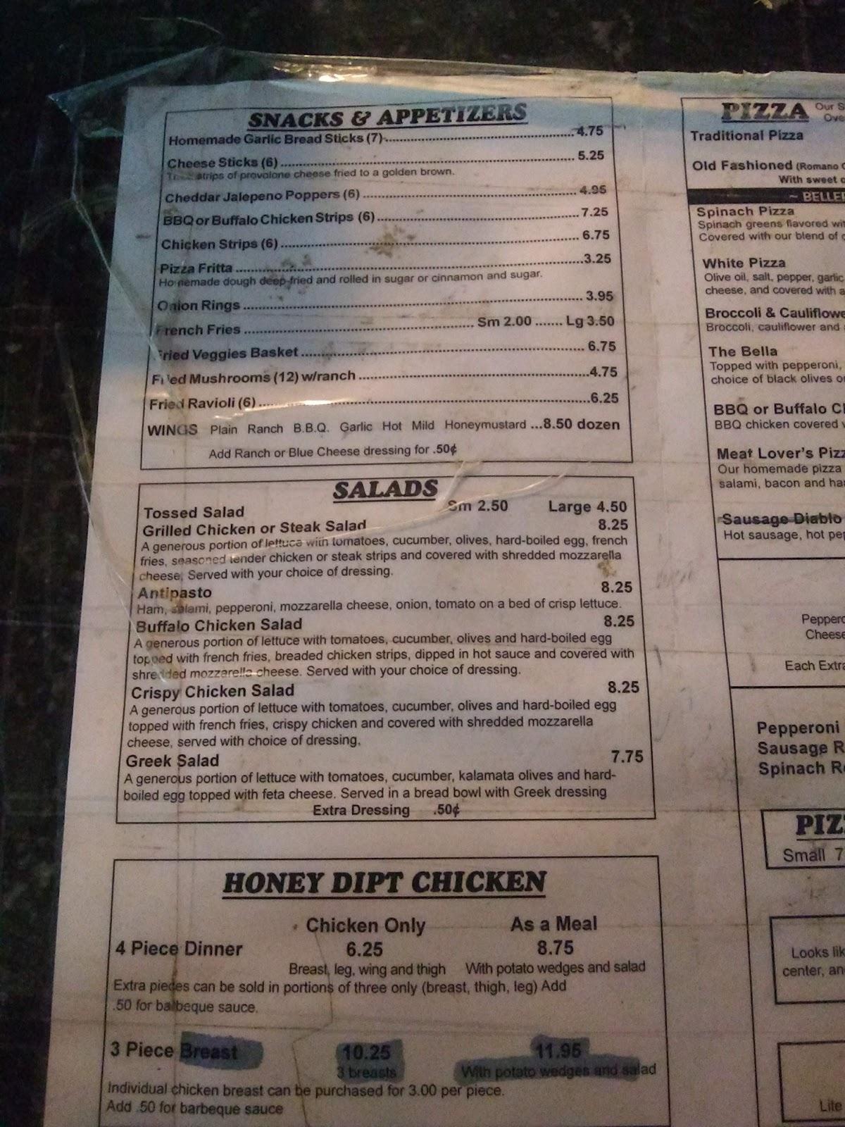 Menu at Belleria Pizza & Italian restaurant, Youngstown, 725 McCartney Rd