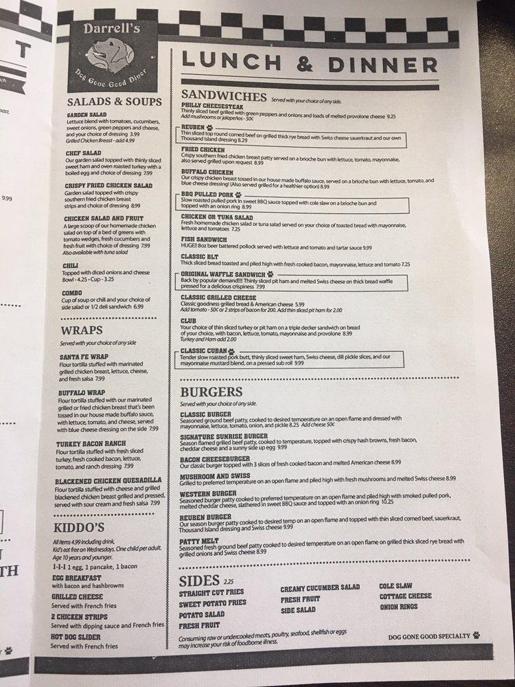 Menu at Darrell's Diner restaurant, Summerfield