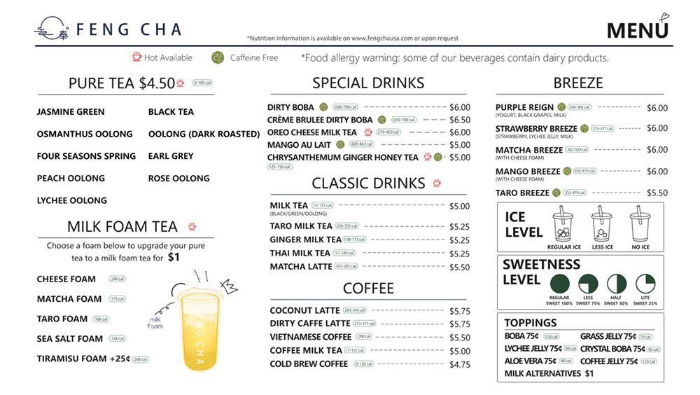 Menu at Feng Cha Teahouse desserts, Garden Grove