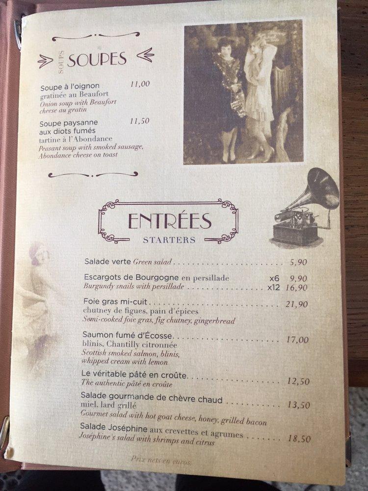 Menu au Restaurant Joséphine, Chamonix-Mont-Blanc