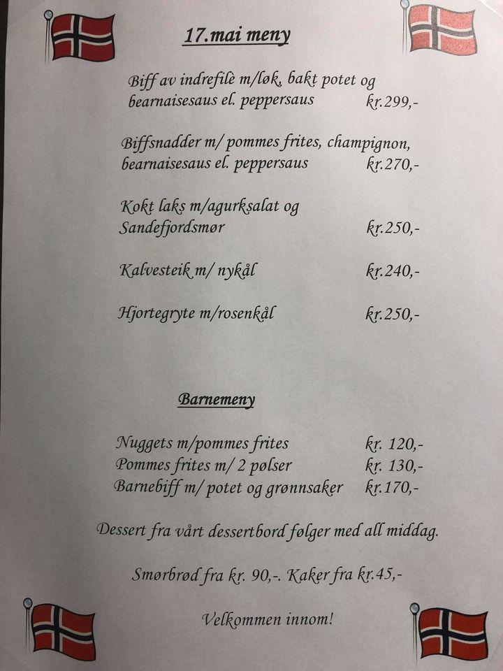 Menu at Krøderen Kro & Motell, Norway