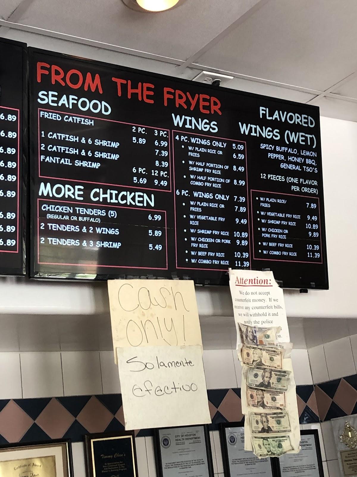 Menu at Original Timmy Chan restaurant, Houston, Martin Luther King Blvd