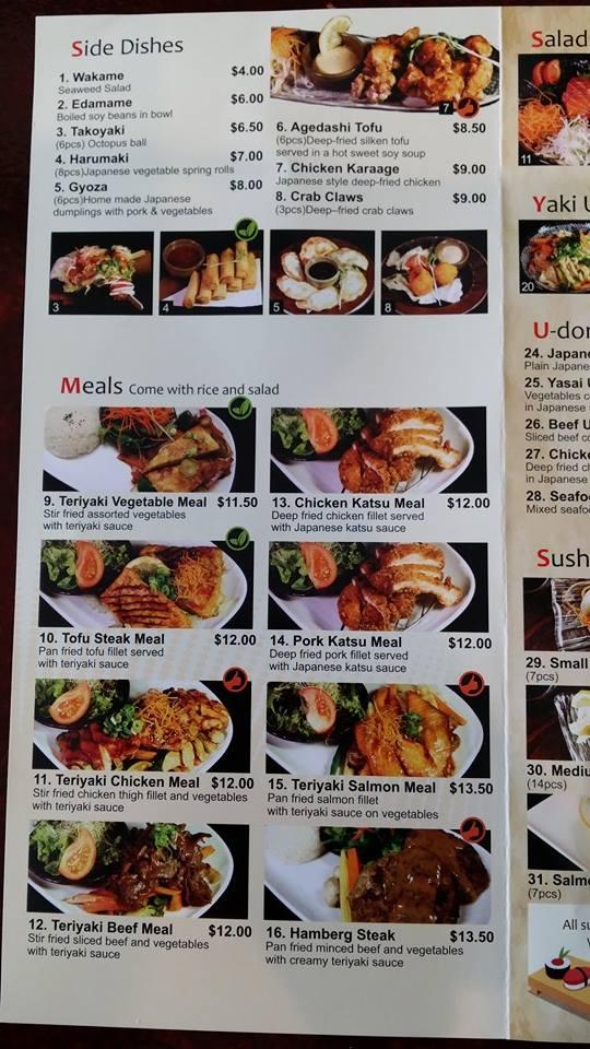 Menu at Sushi Kun restaurant, Clovelly