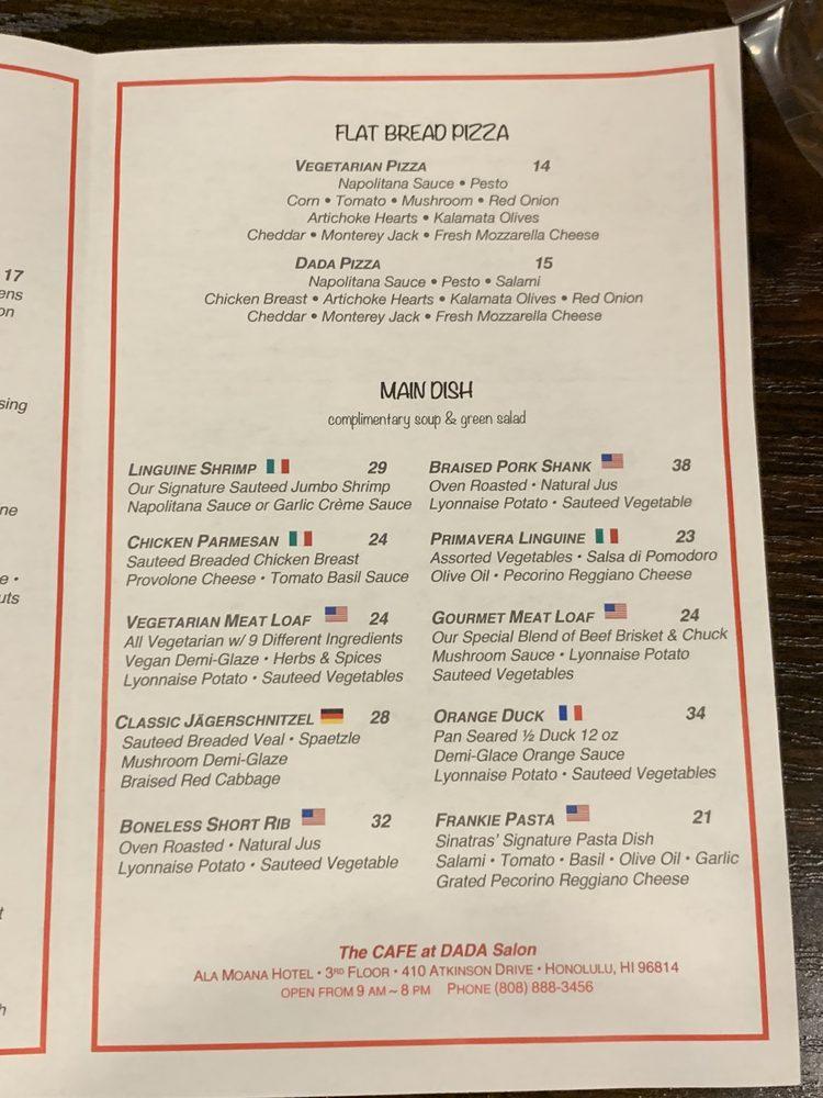 Menu at The Café at DaDa cafe, Honolulu