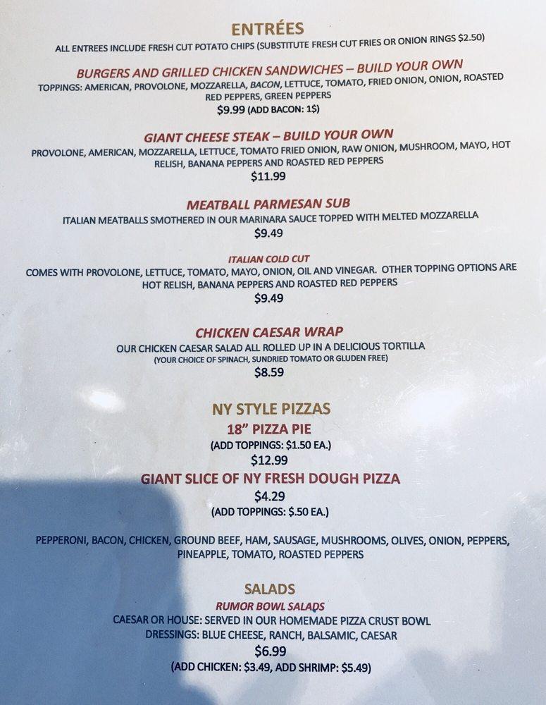 Menu at The Rumor Meal pub & bar, Lake Shore