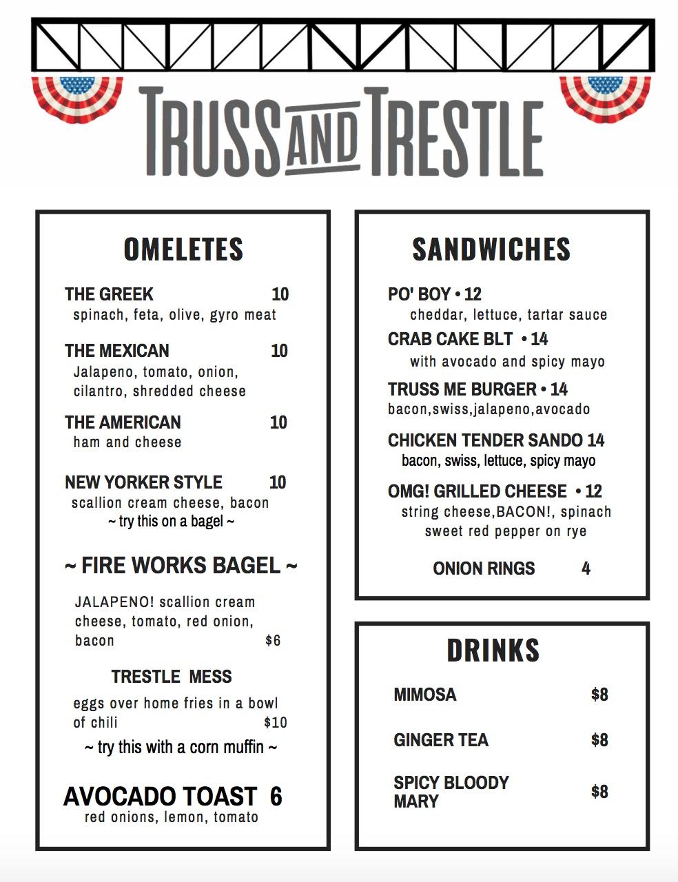 Menu at Truss and Trestle restaurant, Rosendale