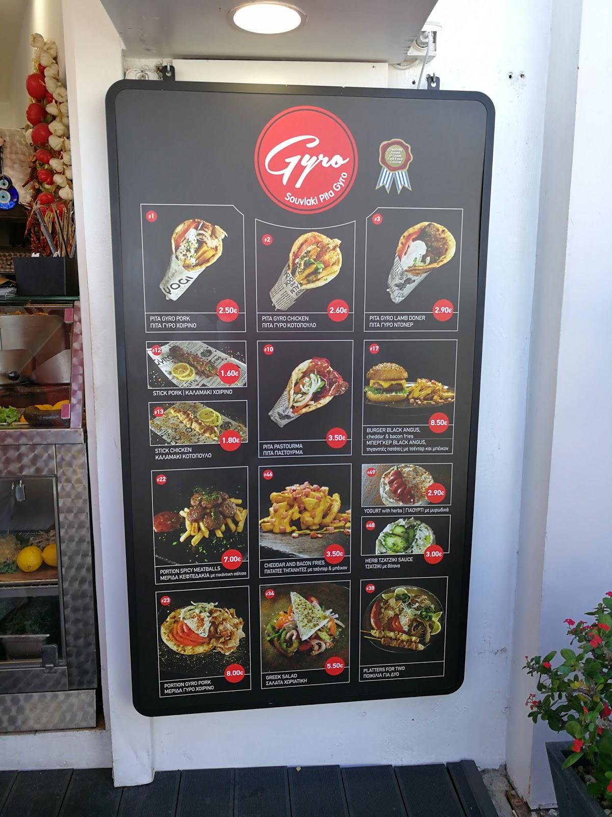 Menu at Yogi - Gyro, Thera