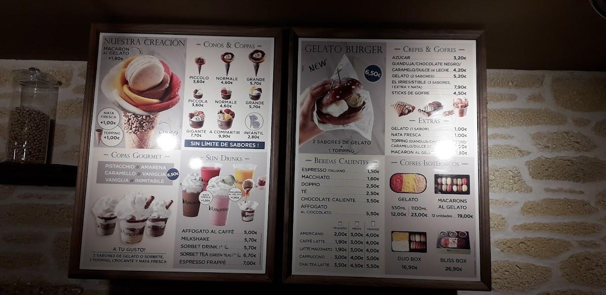 Carta del café Amorino Gelato - Pamplona Estafeta, Pamplona