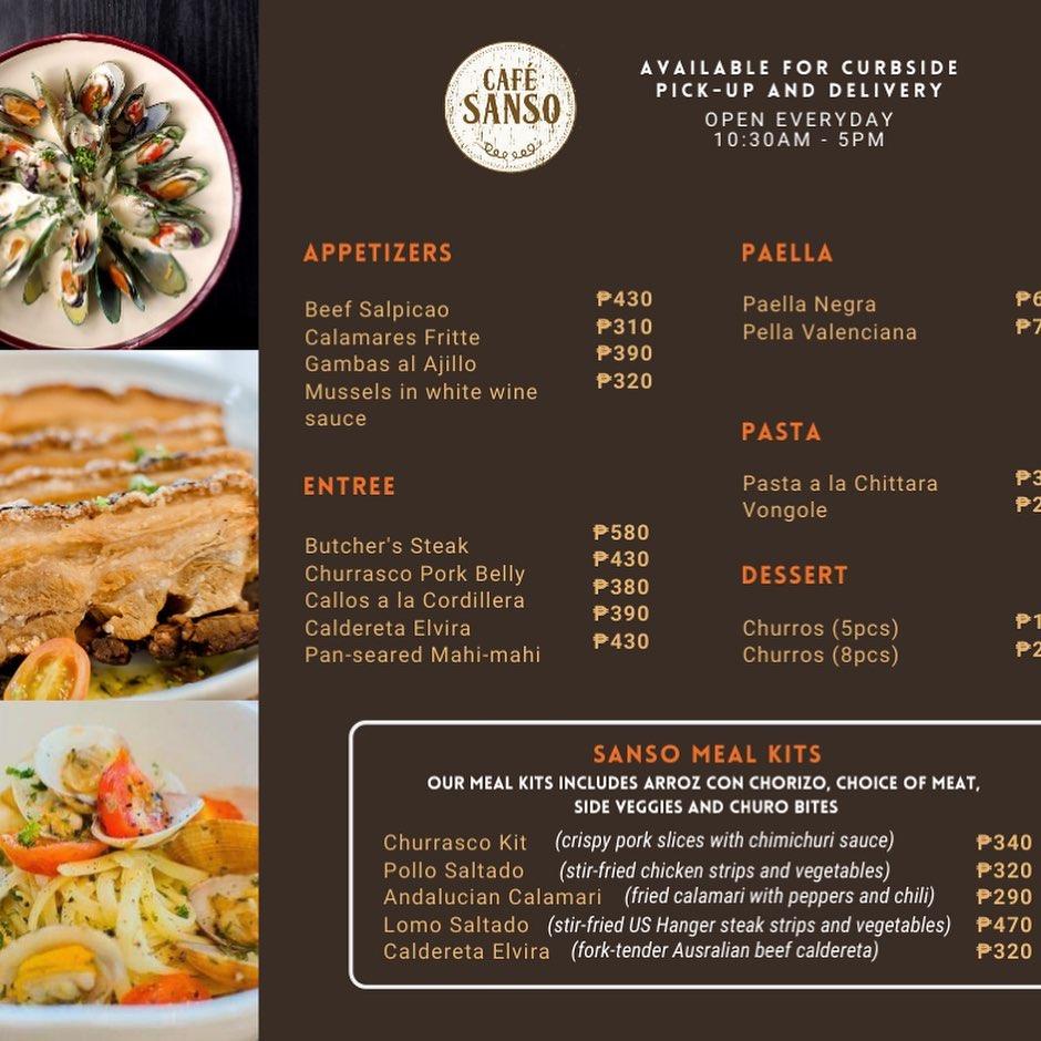 Menu at Cafe Sanso, San Juan, 32 V. Cruz