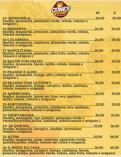 Menu at Cone's House restaurant, Colatina, Rua Castelo Branco