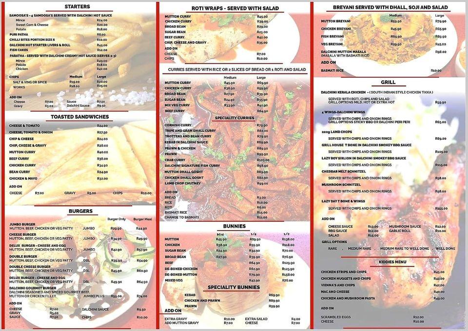 Menu at Dalchini restaurant, Umhlanga, 45 Zenith Dr