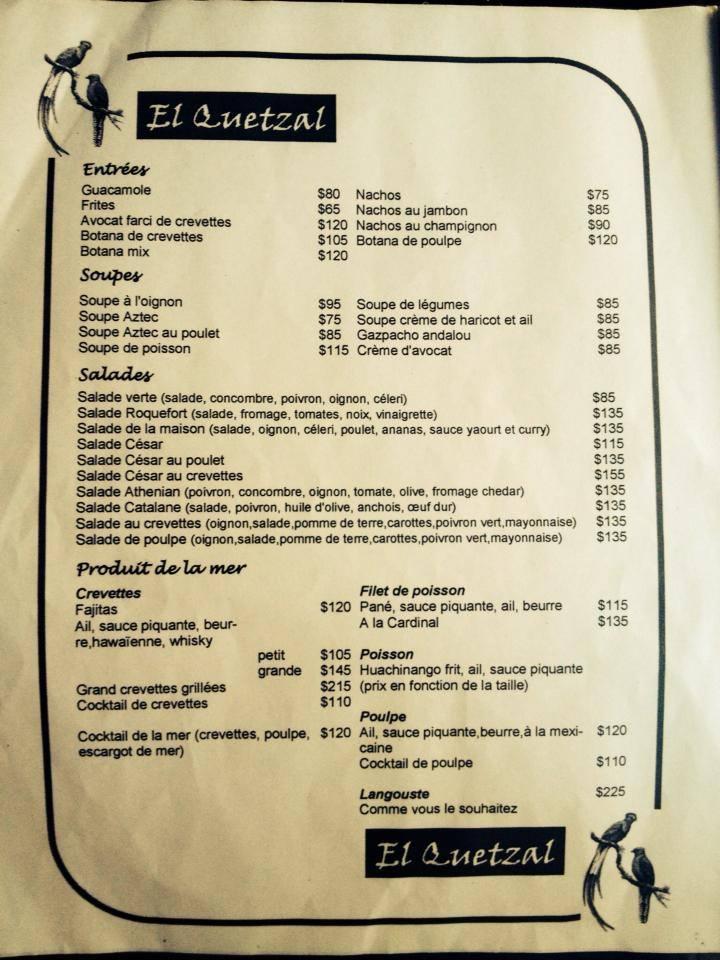 Menu at El quetzal melaque jalisco restaurant, San Patricio