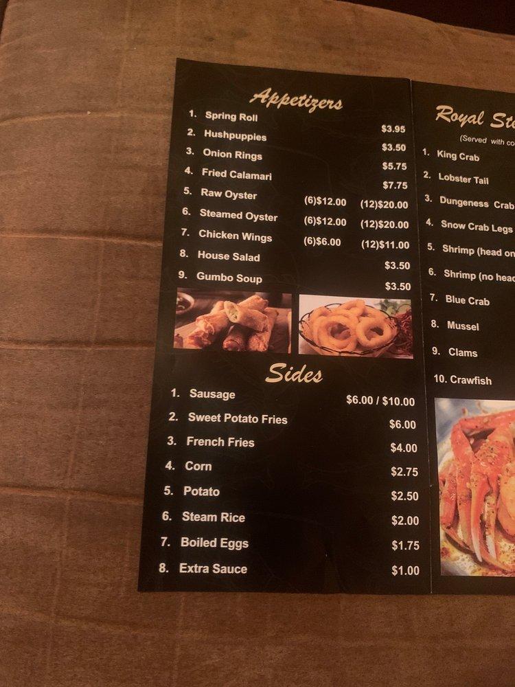 Menu at Royal Seafood restaurant, Semmes